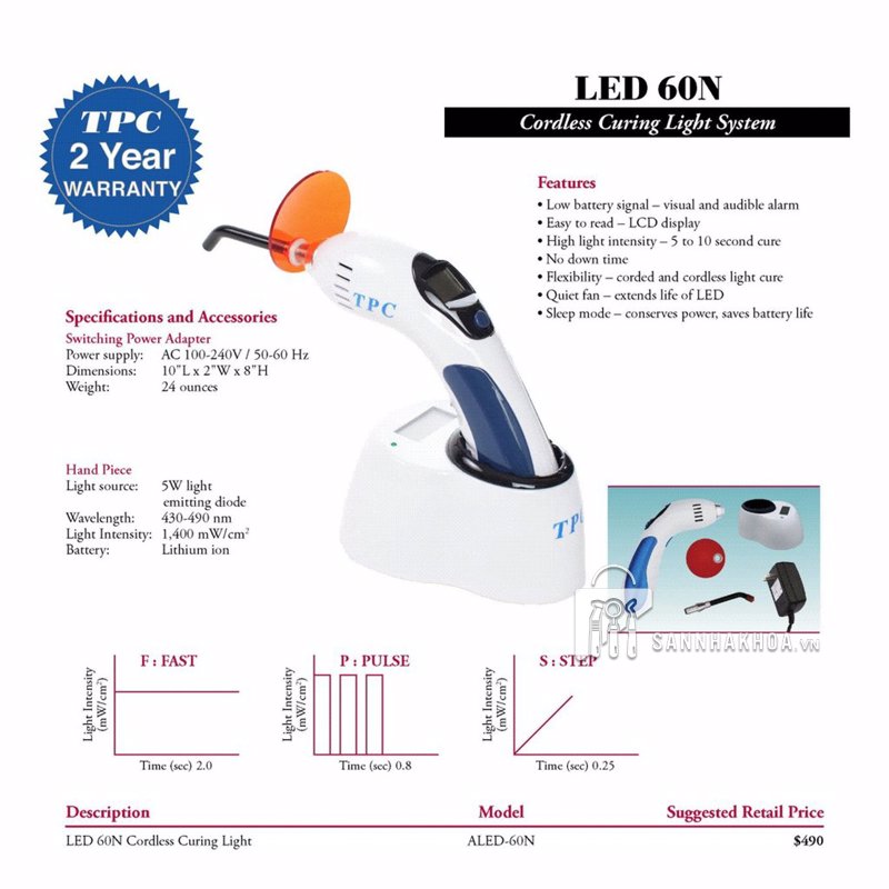 Mua Đèn Led Trám Răng Thẩm Mỹ Không Dây Led 60N Cordless Curing Light Tpc ️ VAT đầy đủ
